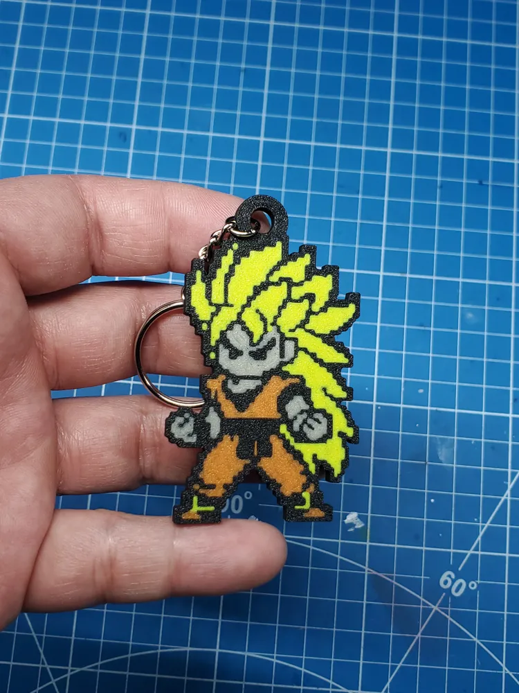 Dragonball Z - SS3 Goku 8-bit Keychain - Free 3D Print Model - MakerWorld