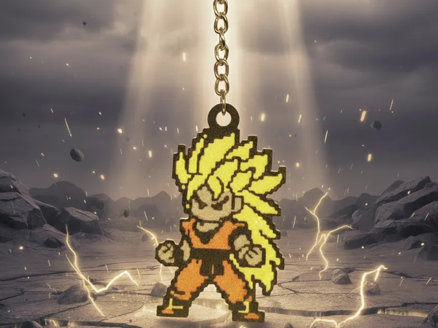 SS3 Goku Keychain - 8bit Style - Free 3D Print Model - MakerWorld