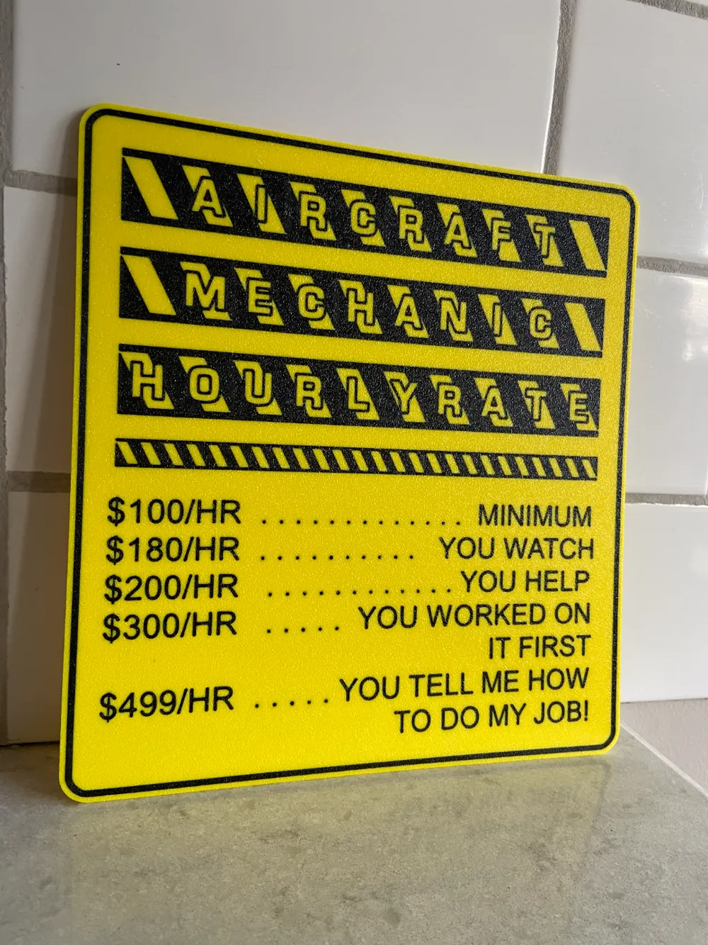 Aircraft Mechanic Hourly Rate Sign by williamsphoto500 - MakerWorld