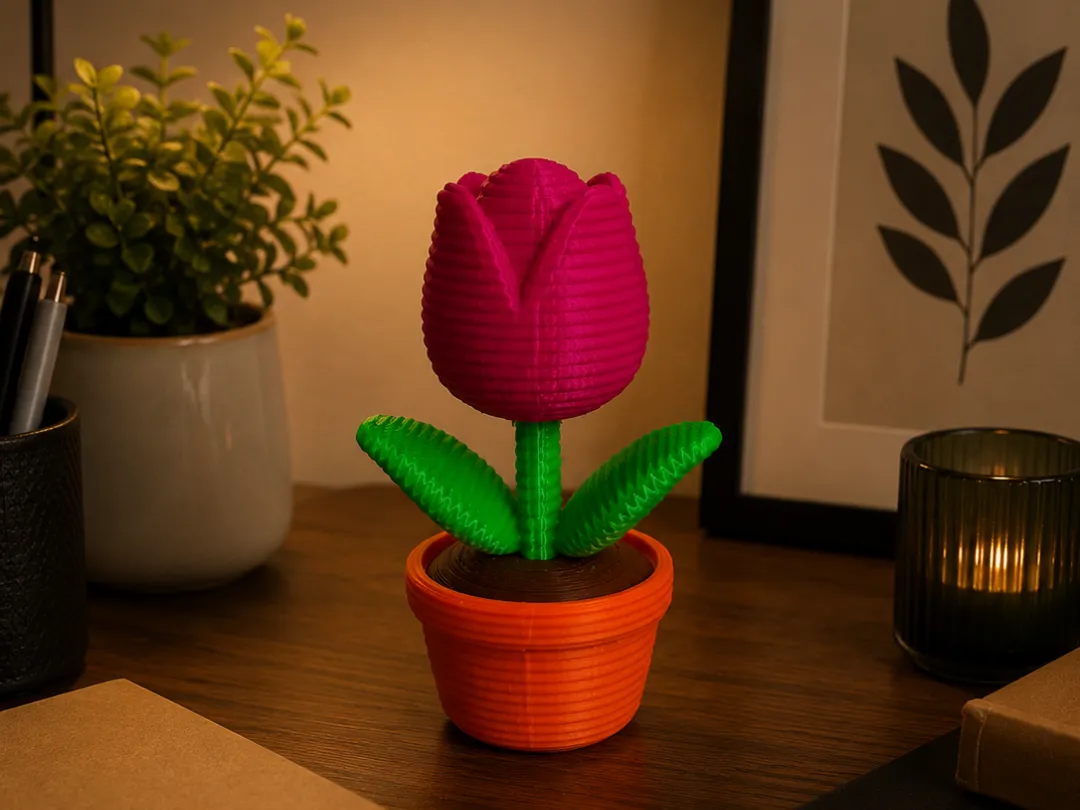 Cute Knitted Tulip in Pot –3D Printed Flower Decor - Free 3D Print ...