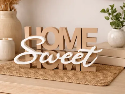 Home Sweet Home Decor Sign with House - Free 3D Print Model - MakerWorld