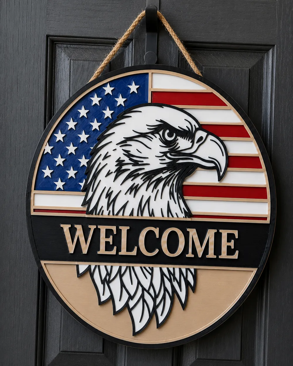Patriotic Eagle Welcome Sign – Layered Door Sign - Free 3D Print Model ...