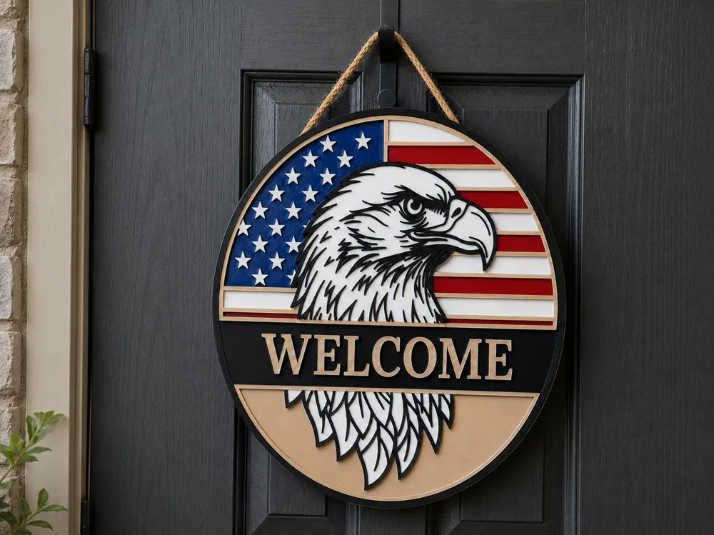 Patriotic Eagle Welcome Sign – Layered Door Sign - Free 3D Print Model ...