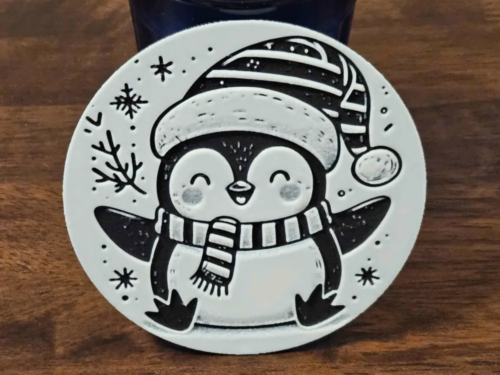 Happy Christmas Penguin Coaster - Free 3D Print Model - MakerWorld