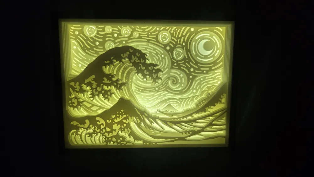 Great Wave Shadow Box and Layers by Geeks and Gamers MakerWorld ...
