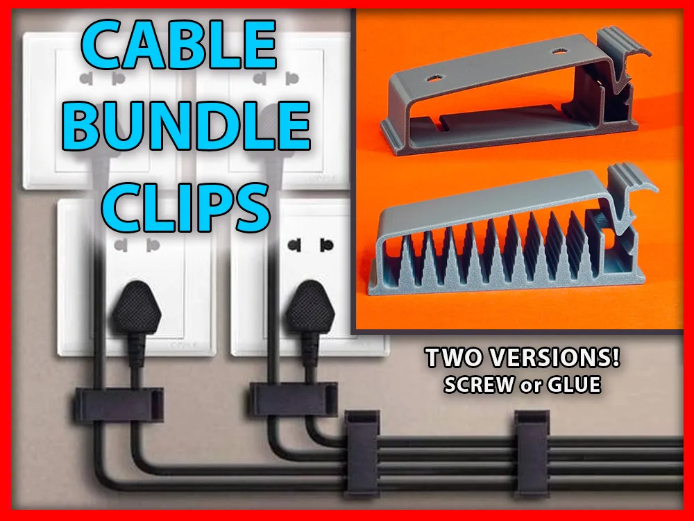 Cable Bundle Clip - Screw or Glue (Two Versions) by Wing-Art - MakerWorld