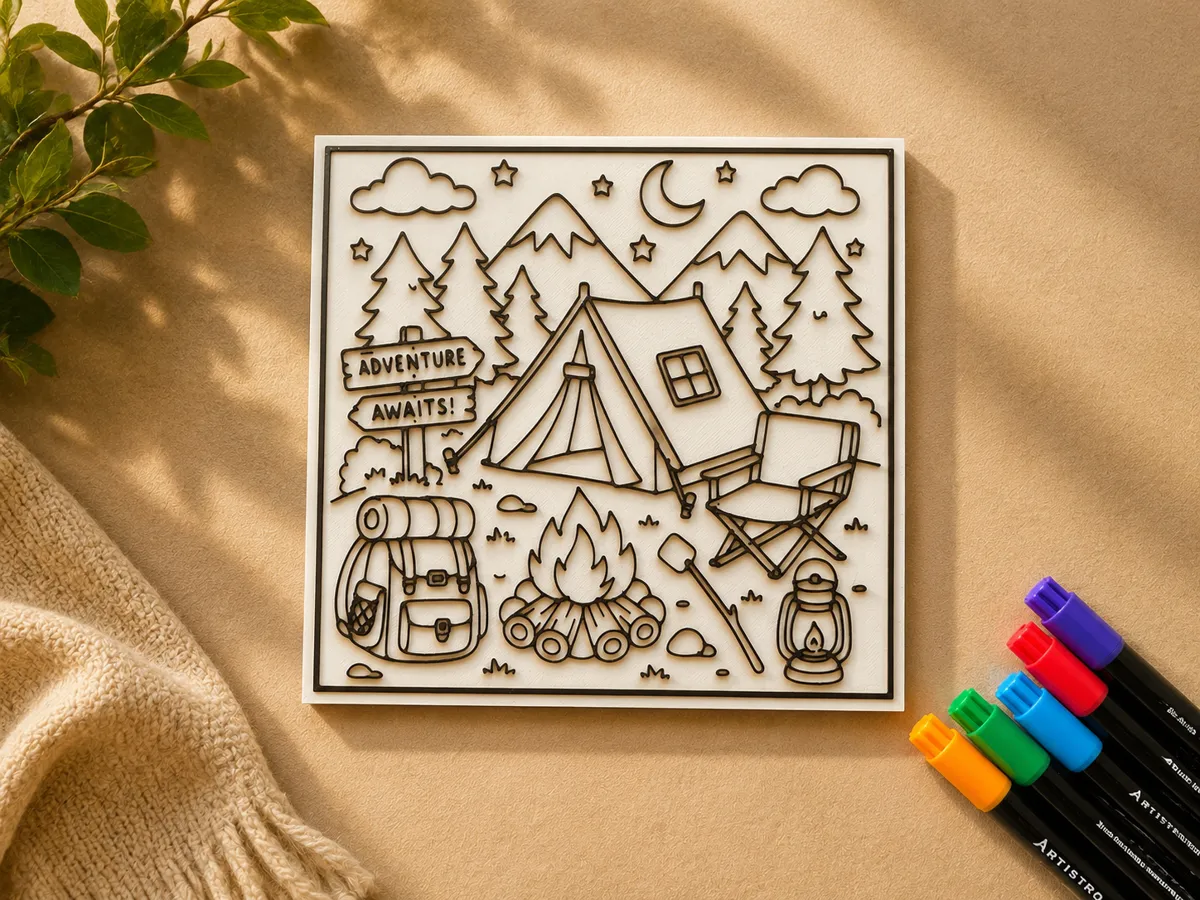 Camping Coloring Page - Free 3D Print Model - MakerWorld