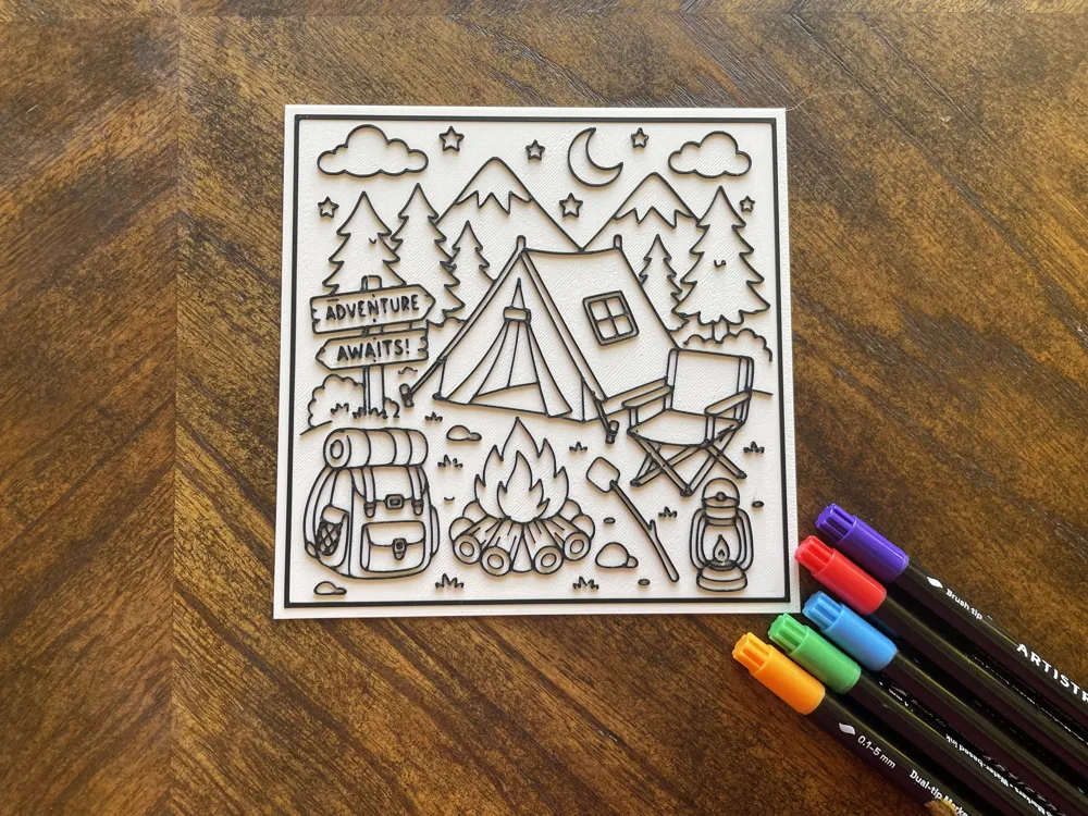 Camping Coloring Page - Free 3D Print Model - MakerWorld