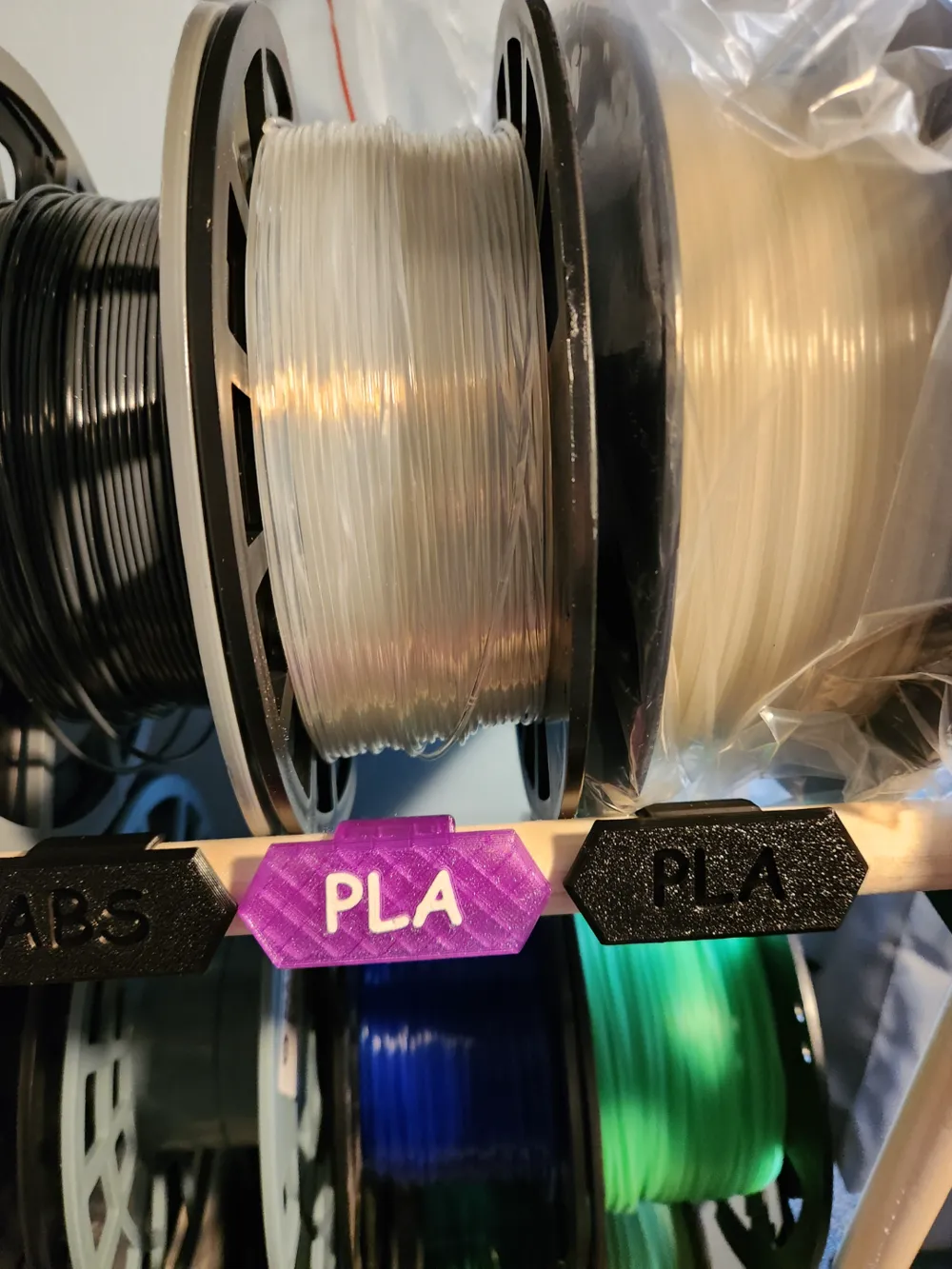 Filament Tags for Spool Shelf 3/4 inch dowel Remixed by Jeff - MakerWorld