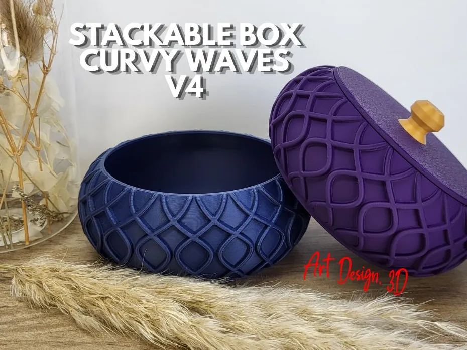 Jewelry Box Stackable Curvy Waves V4 by Art Design. 3D MakerWorld: Download Free 3D Models