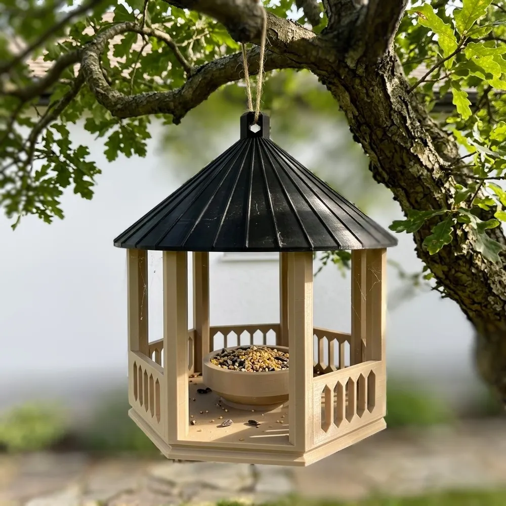 Bird Feeder: Hexagonal Garden Manor - Free 3D Print Model - MakerWorld