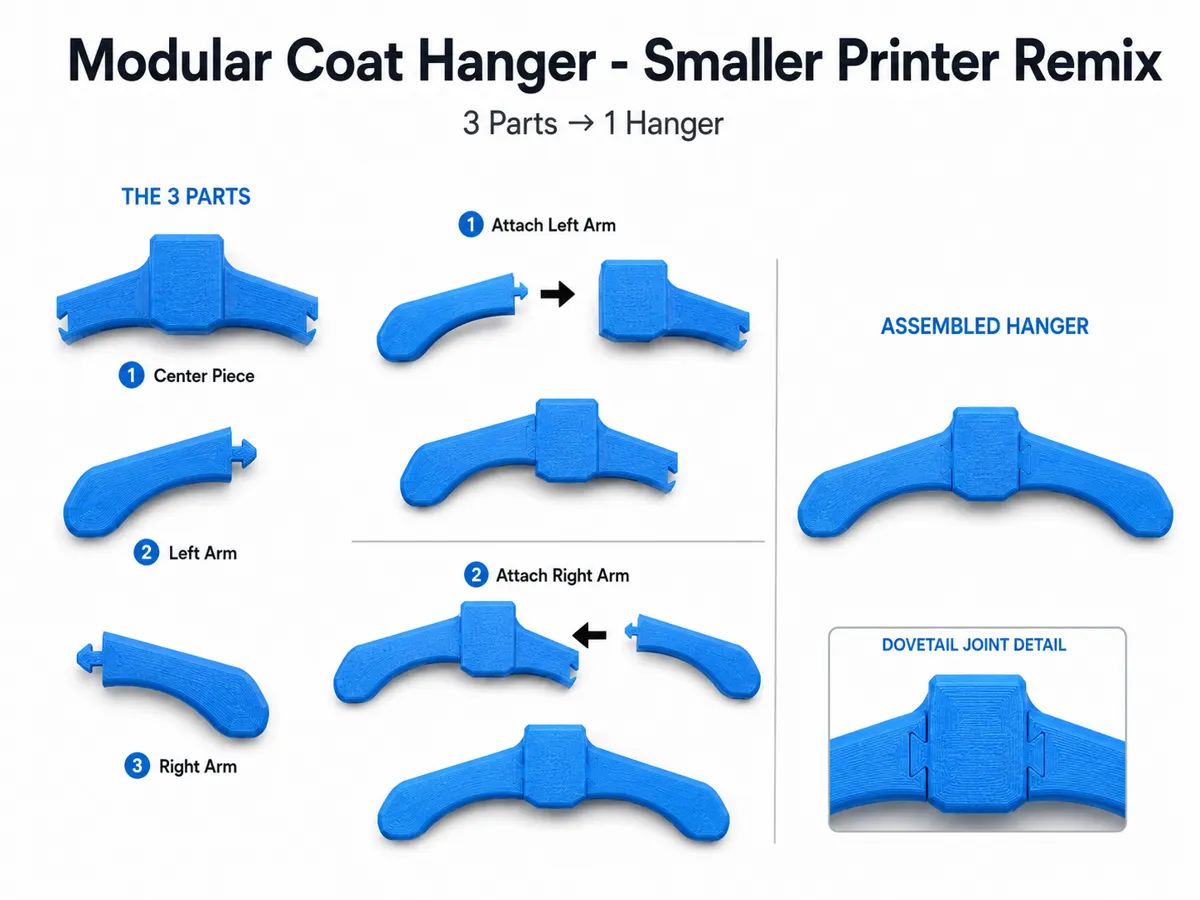 Modular Coat Hanger - Smaller Printer Remix - Free 3D Print Model ...