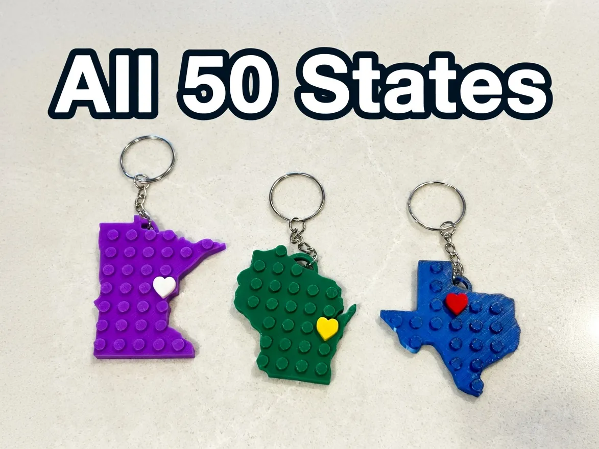 All 50 State Brick Keychains with Movable Hearts - Free 3D Print Model ...