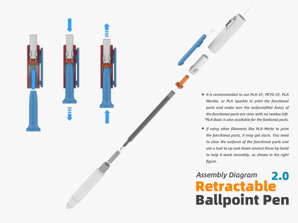 Retractable Ballpoint Pen 2.0 - Free 3D Print Model - MakerWorld
