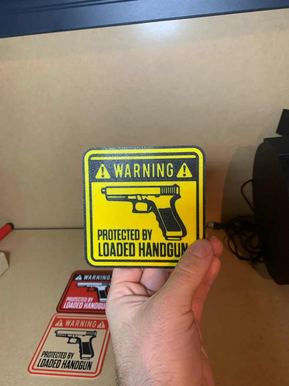 WARNING! PROTECTED BY LOADED HANDGUN - COASTER by VM3D - MakerWorld