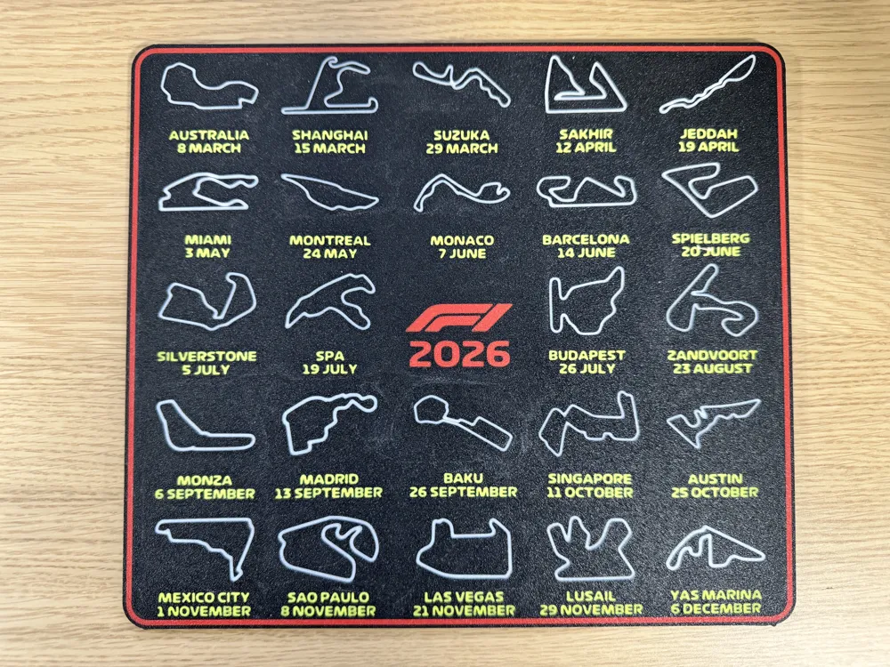 F1 Calendar 2026 - Free 3D Print Model - MakerWorld
