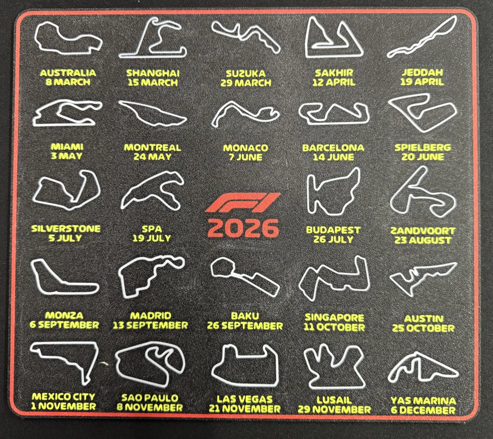 F1 Calendar 2026 - Free 3D Print Model - MakerWorld