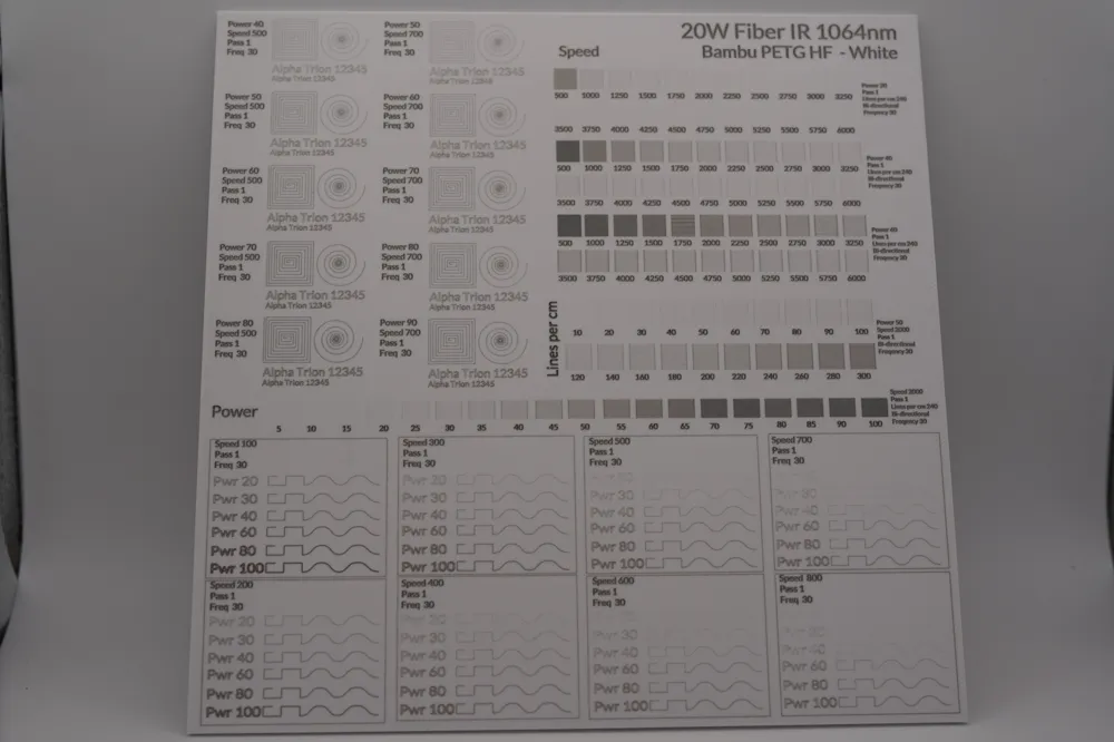 180 mm x 180 mm Xtool Laser Test Card by Robs Creation Lab - MakerWorld