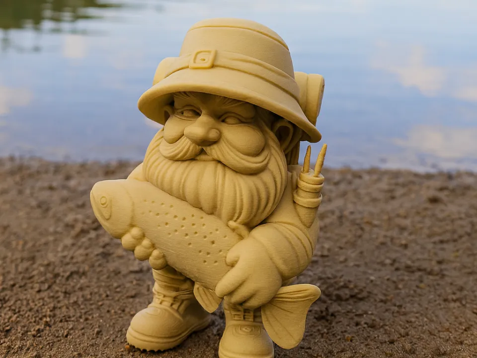 The Cheerful Fishing Gnome and His Big Catch - Free 3D Print Model ...
