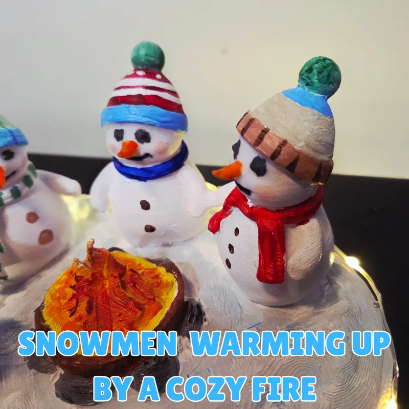 Snowmen warming up by a cozy fire - Free 3D Print Model - MakerWorld