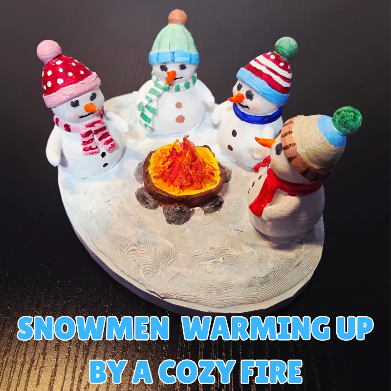 Snowmen warming up by a cozy fire - Free 3D Print Model - MakerWorld