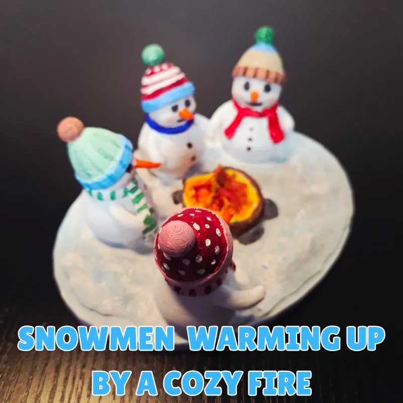 Snowmen warming up by a cozy fire - Free 3D Print Model - MakerWorld
