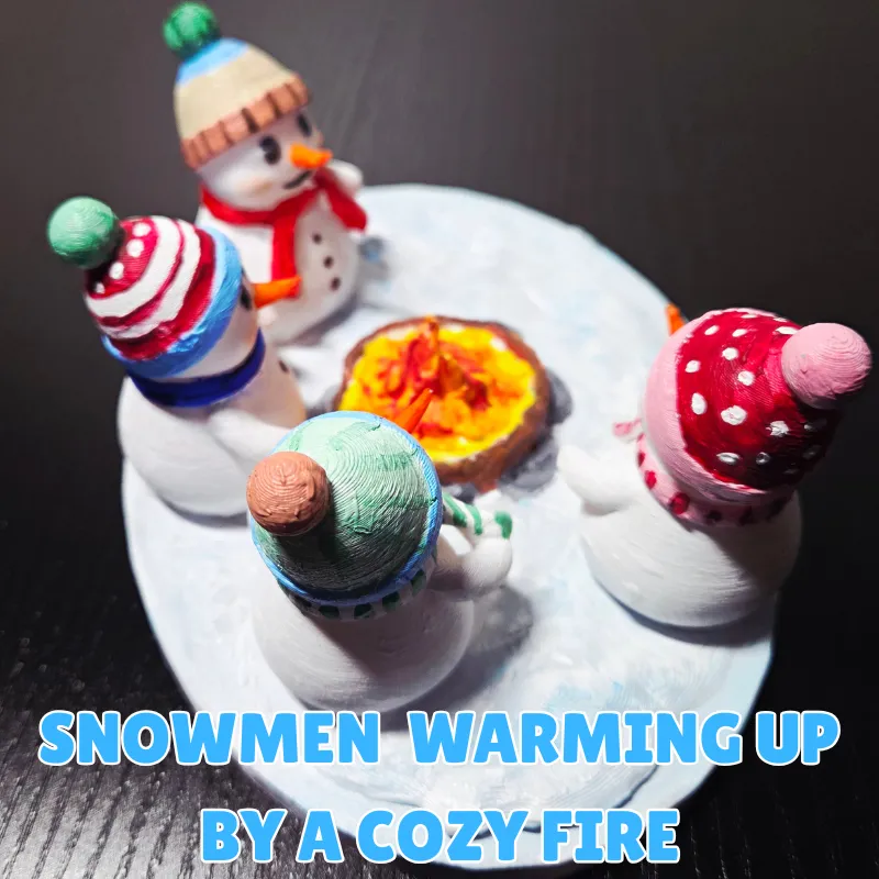 Snowmen warming up by a cozy fire - Free 3D Print Model - MakerWorld