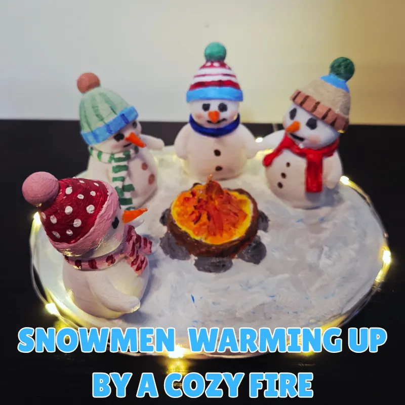 Snowmen warming up by a cozy fire - Free 3D Print Model - MakerWorld