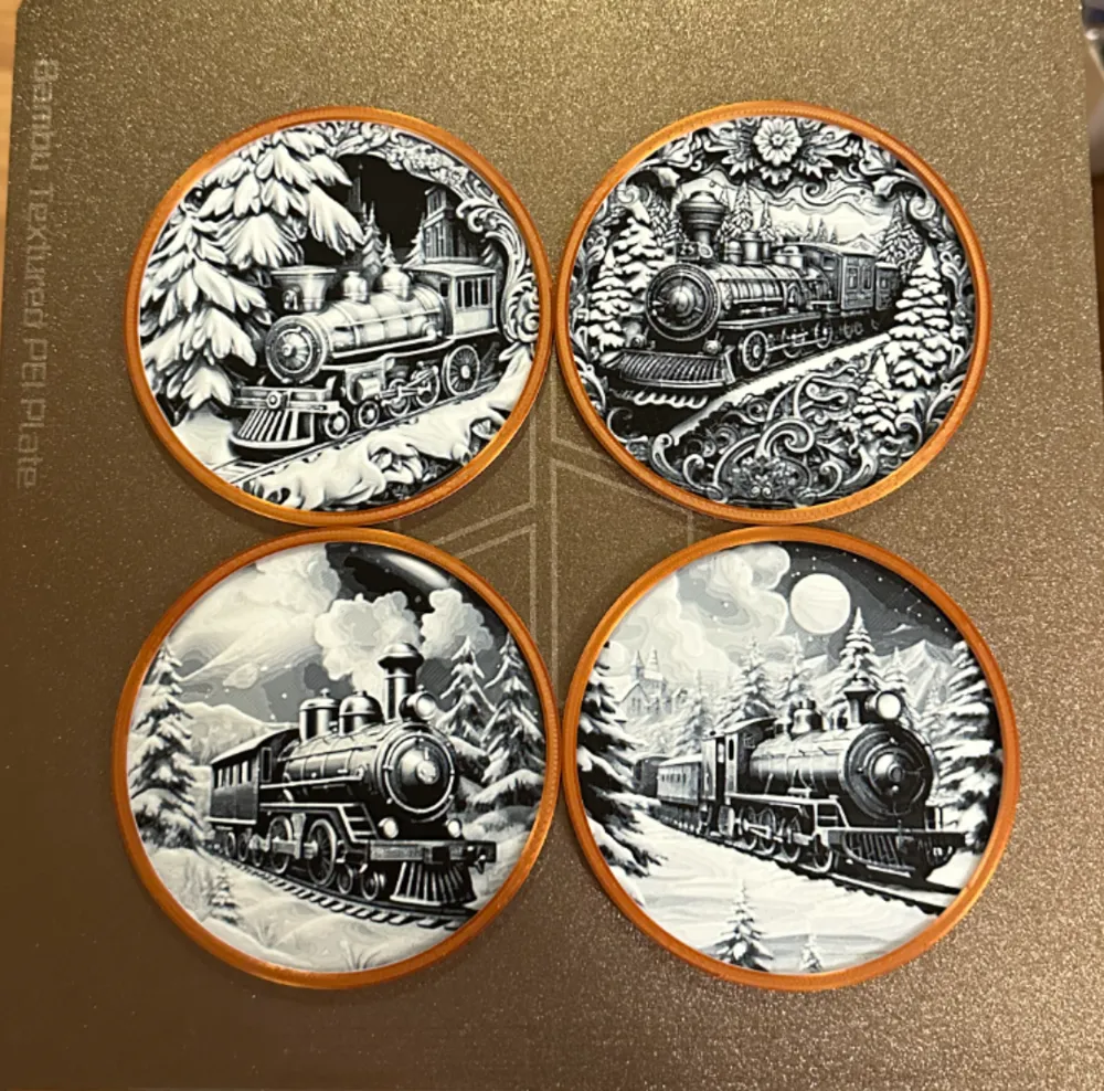 Decorative Christmas Train Coasters and Baubles - Free 3D Print Model ...