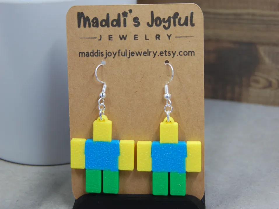 Noob Roblox Character Earrings - Free 3D Print Model - MakerWorld