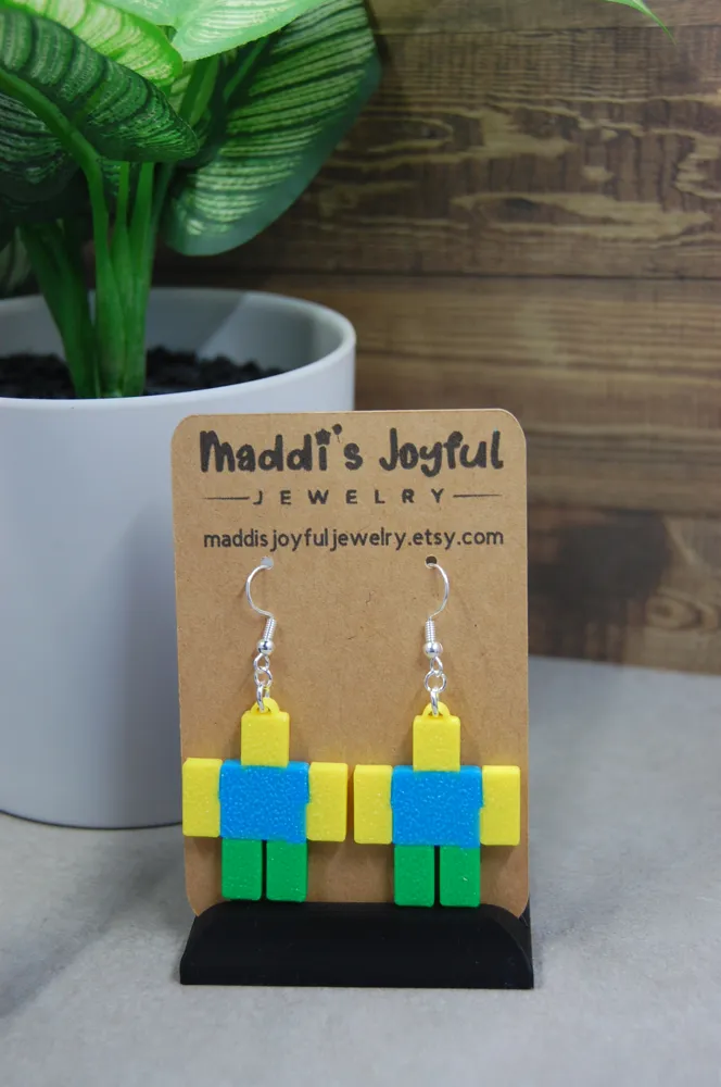 Noob Roblox Character Earrings - Free 3D Print Model - MakerWorld