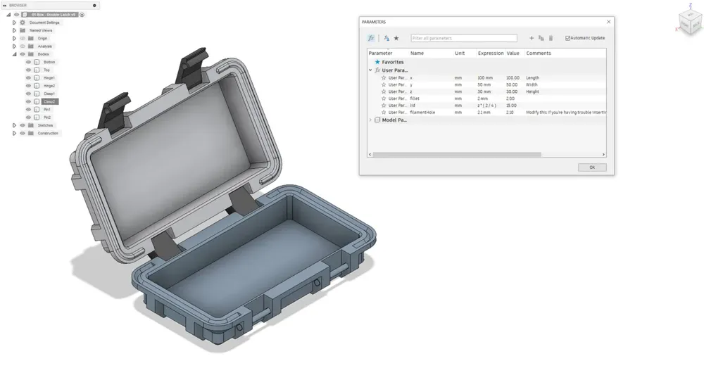 Parametric Box v2 (double clasp) - Free 3D Print Model - MakerWorld