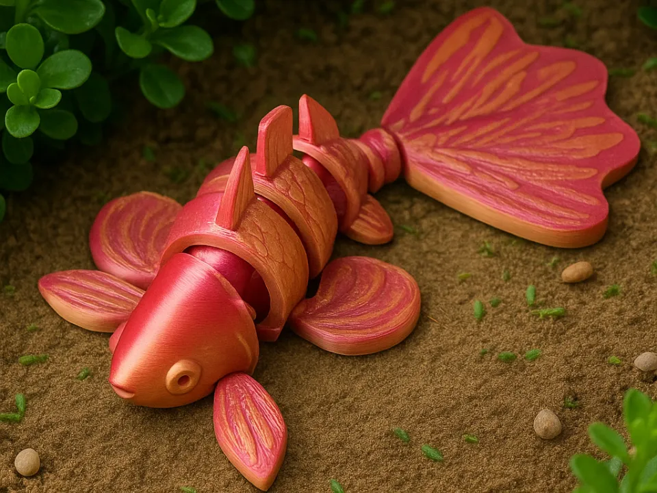 Cute Articulated Goldfish Toy in Red and Gold - Free 3D Print Model ...