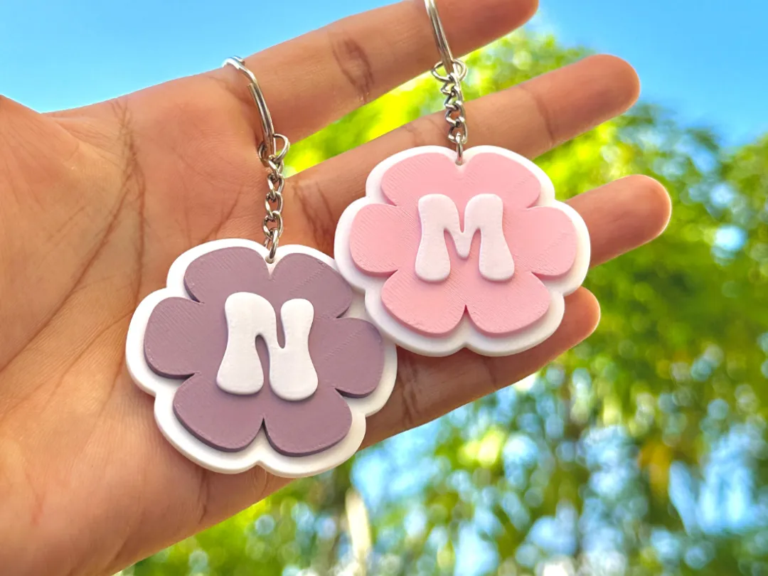 Flower Initial Keychains - Free 3D Print Model - MakerWorld