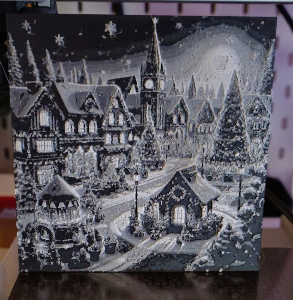 Christmas Town at Night Hueforge by 3D_Daddy - MakerWorld