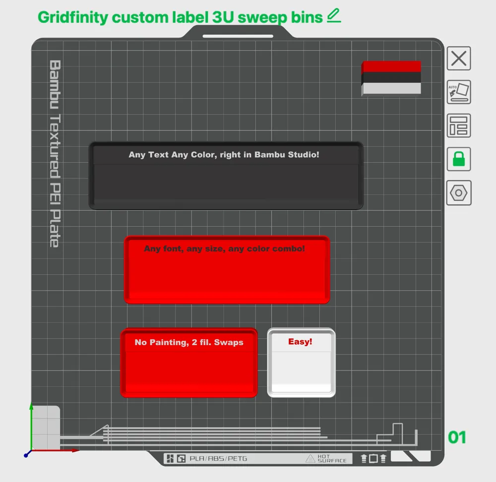 Gridfinity Custom Label Sweep Bins Remixed by ModMike MakerWorld: Download Free 3D Models