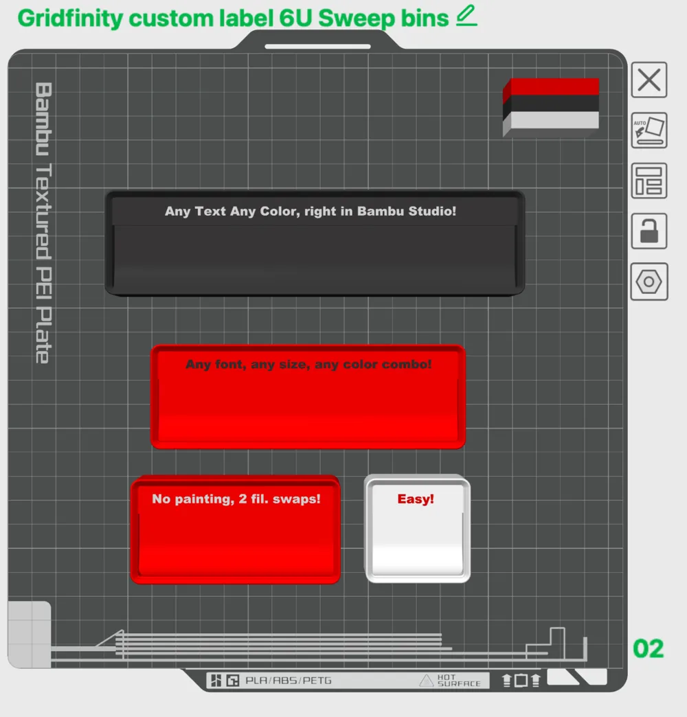 Gridfinity Custom Label Sweep Bins Remixed by ModMike MakerWorld: Download Free 3D Models