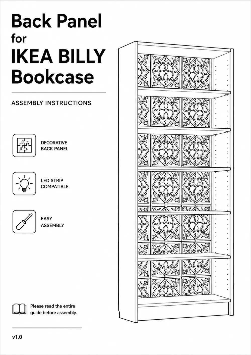 IKEA Billy Bookcase Gothic Back Panel with LEDs - Free 3D Print Model ...