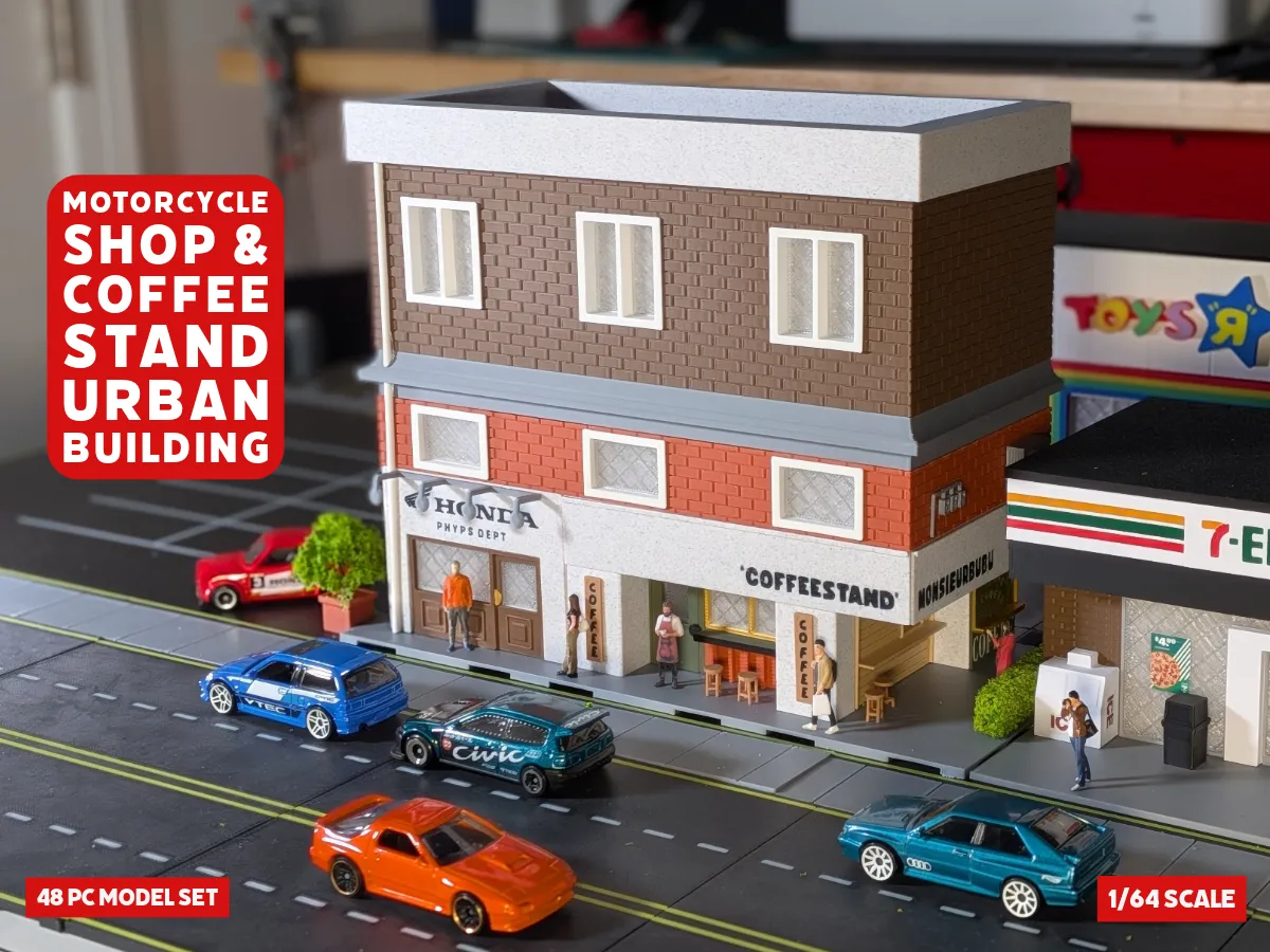 Motorcycle & Coffee Shop Model Set - 1:64 Diorama - Free 3D Print Model ...