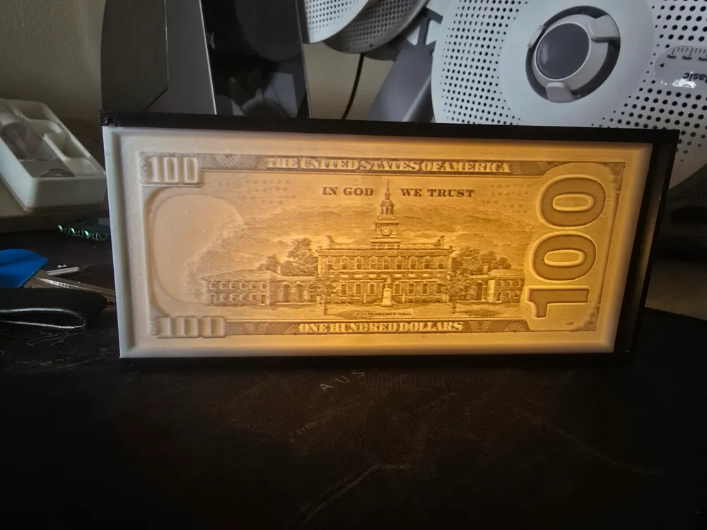 $100 Lithophane Lamp, Double-Sided by gabrielyosmith - MakerWorld