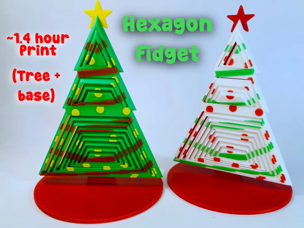 Christmas Tree Hexagon Fidget + Stand (~59 mins) - Free 3D Print Model ...