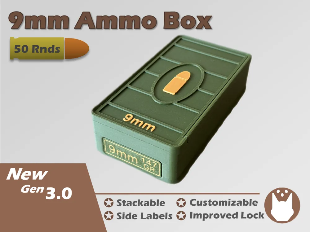 Ammo Storage Box 9mm 50 Rounds by Coconut - MakerWorld