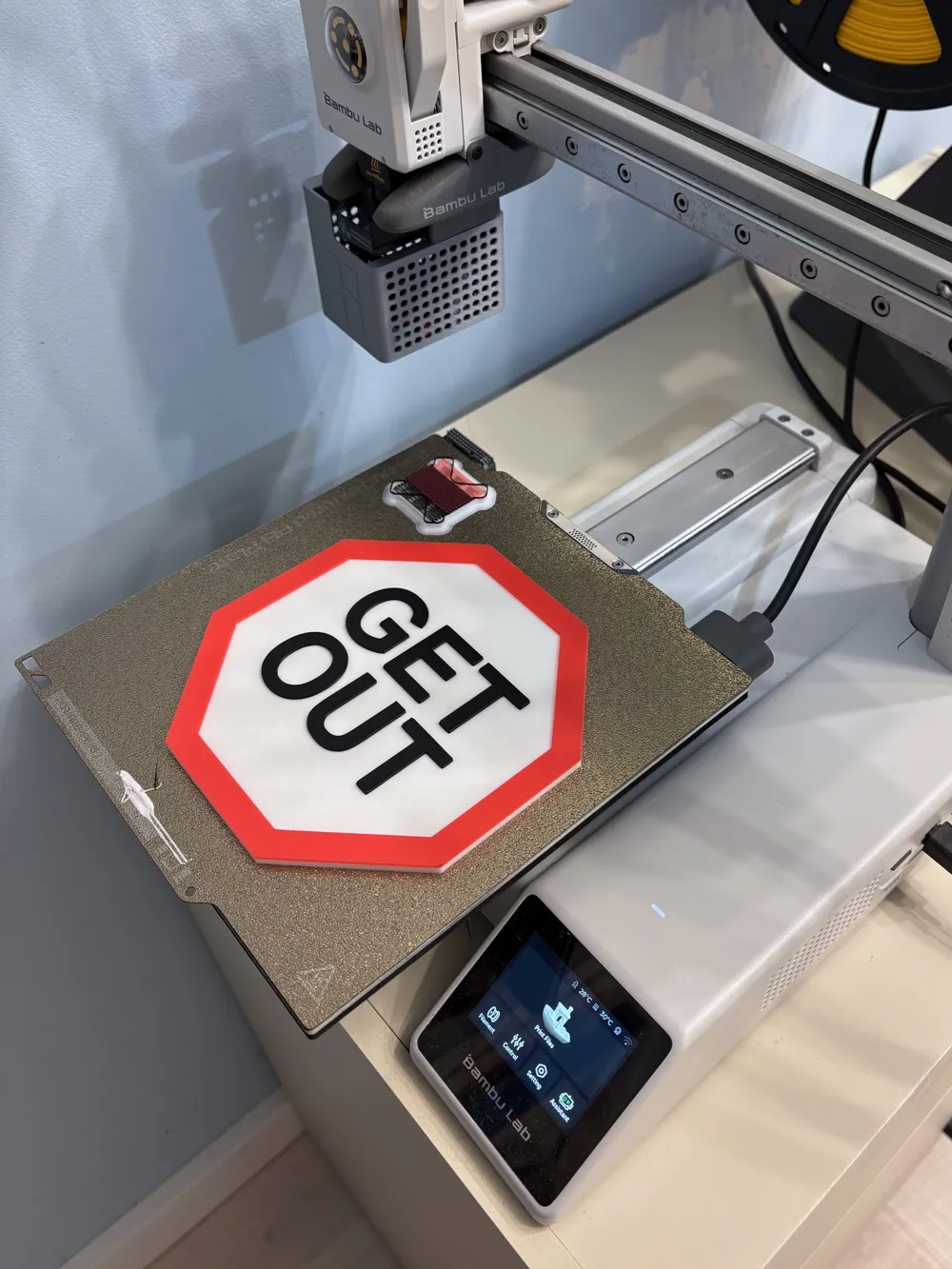 "GET OUT" Door Sign - Stop Sign Style - Free 3D Print Model - MakerWorld