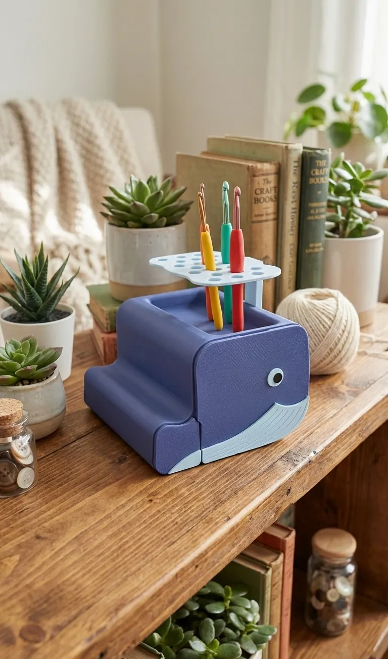 Whale Crochet Organizer & Phone Stand - Free 3D Print Model - MakerWorld