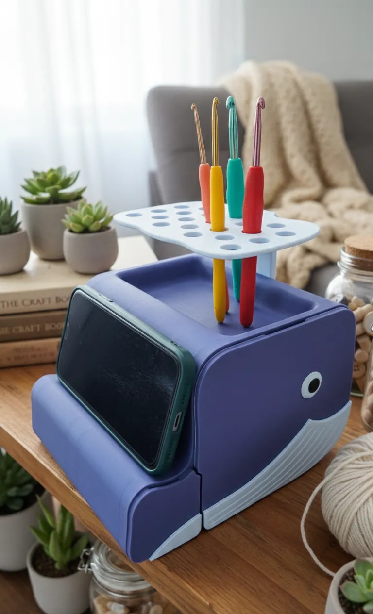Whale Crochet Organizer & Phone Stand - Free 3D Print Model - MakerWorld