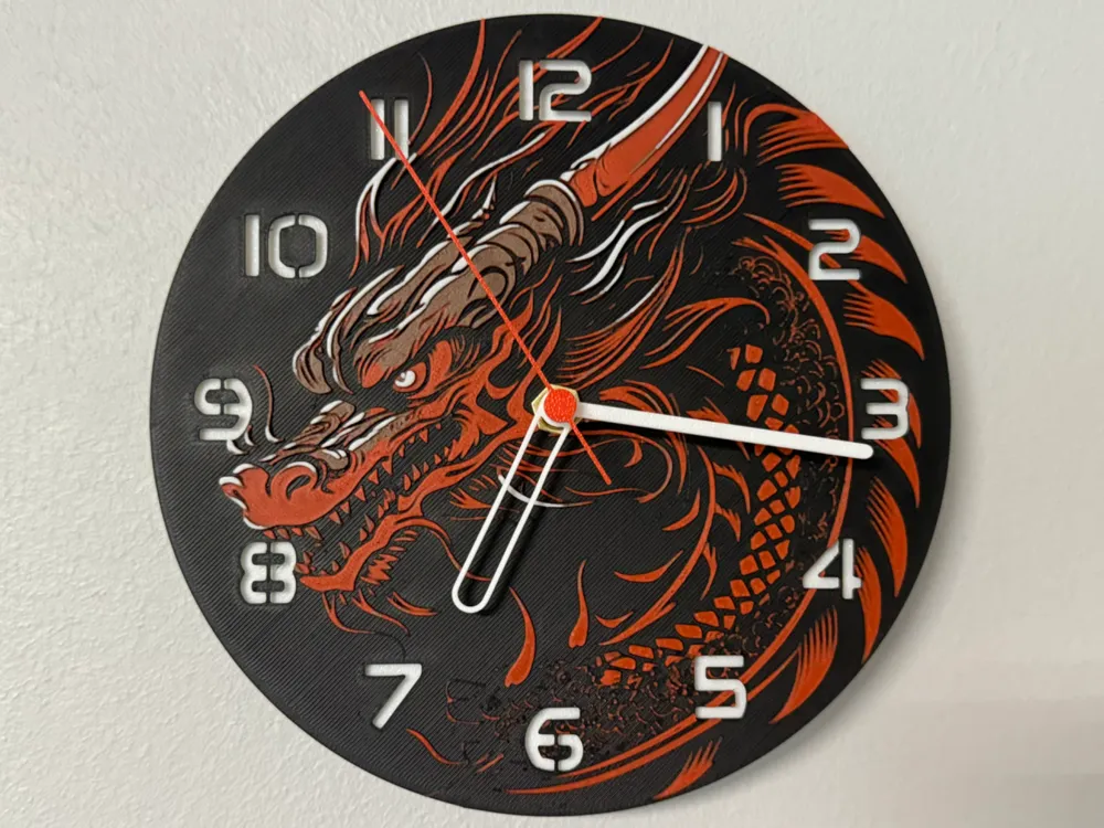 Wall / Desk Clock red dragon HueForge by cP3D - MakerWorld