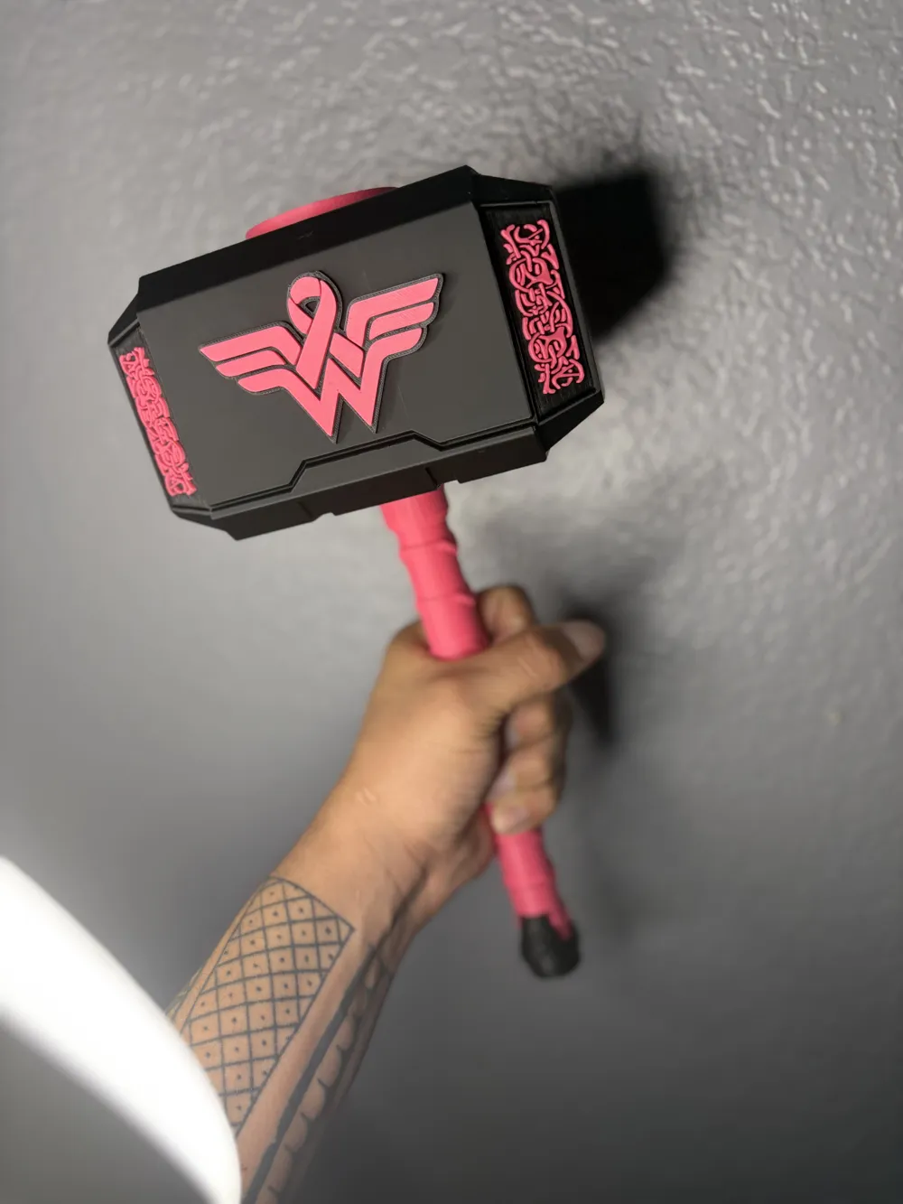 Breast cancer and wonder women Thor hammer Remixed by MJ3D MakerWorld: Download Free 3D Models