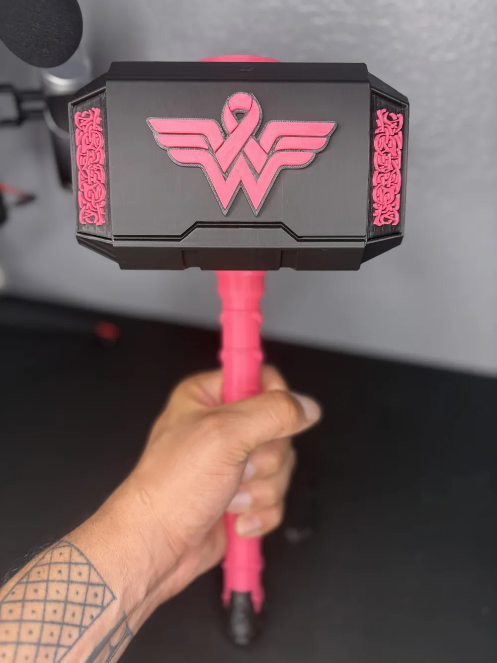 Breast cancer and wonder women Thor hammer Remixed by MJ3D MakerWorld: Download Free 3D Models