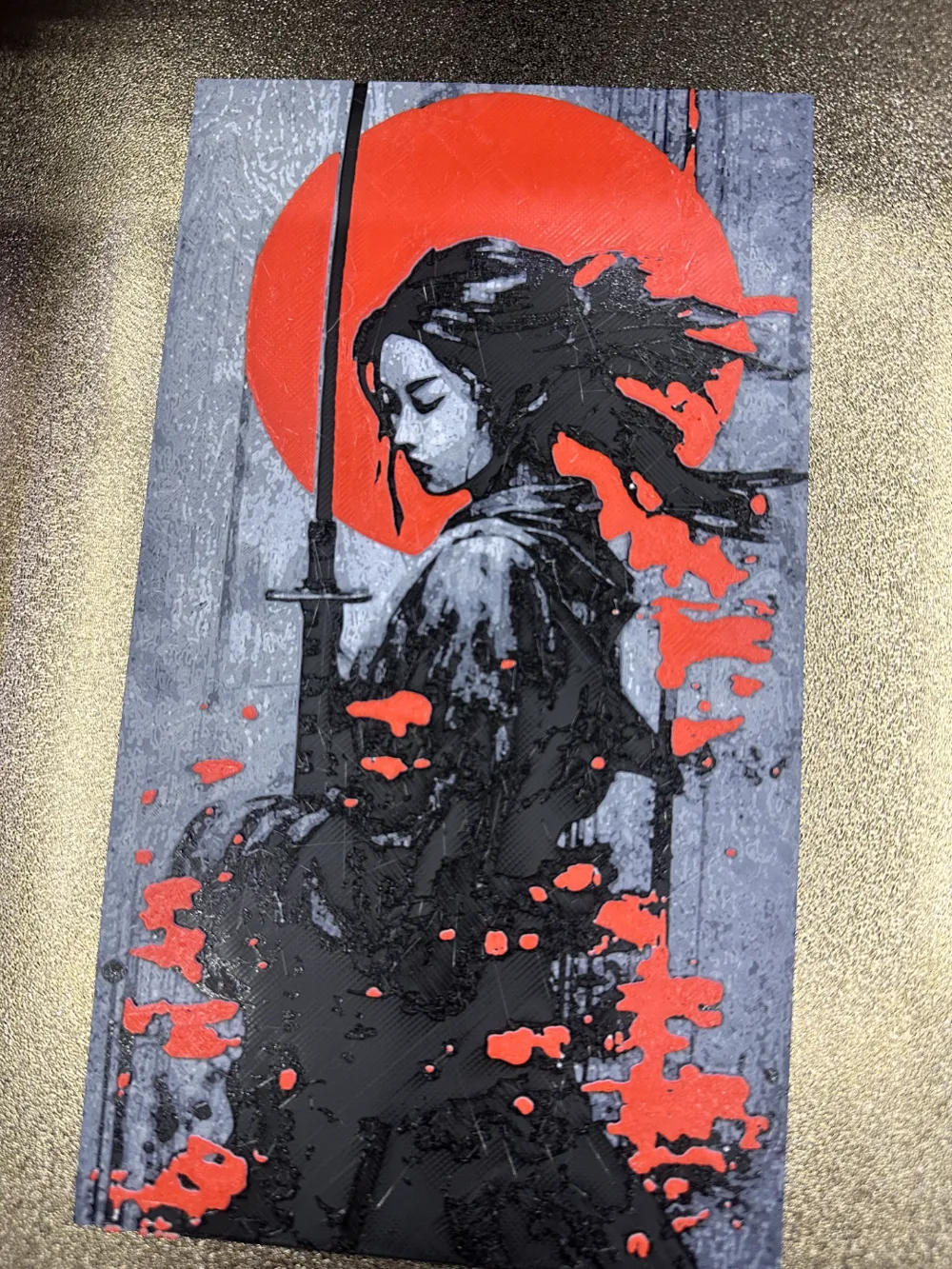 Japanese Style Samurai Girl (hueforge) by Grim - MakerWorld