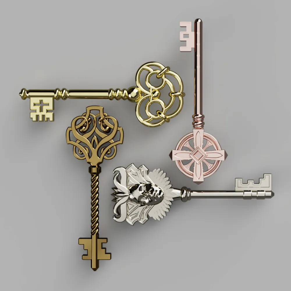 Set of 4 fantasy ancient keys - Free 3D Print Model - MakerWorld